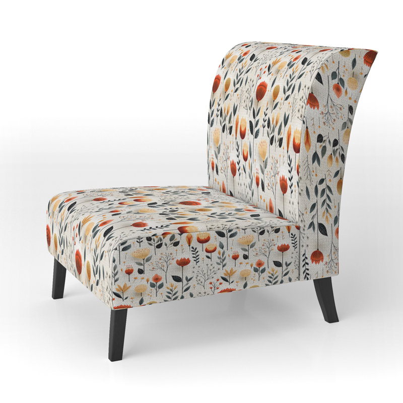 Nordic Grace Orange Floral Harmony Upholstered Cottage Accent Slipper Chair